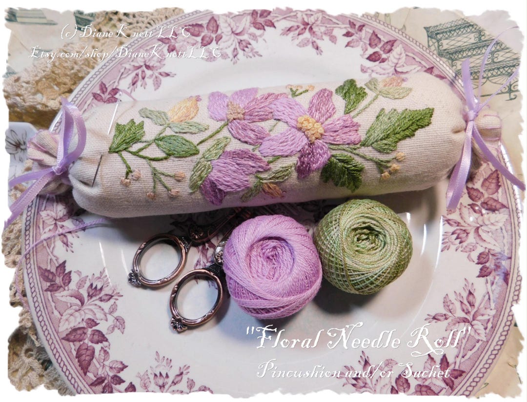 Floral Hand Embroidery Pattern Download - Needle Roll, Pincushion ...