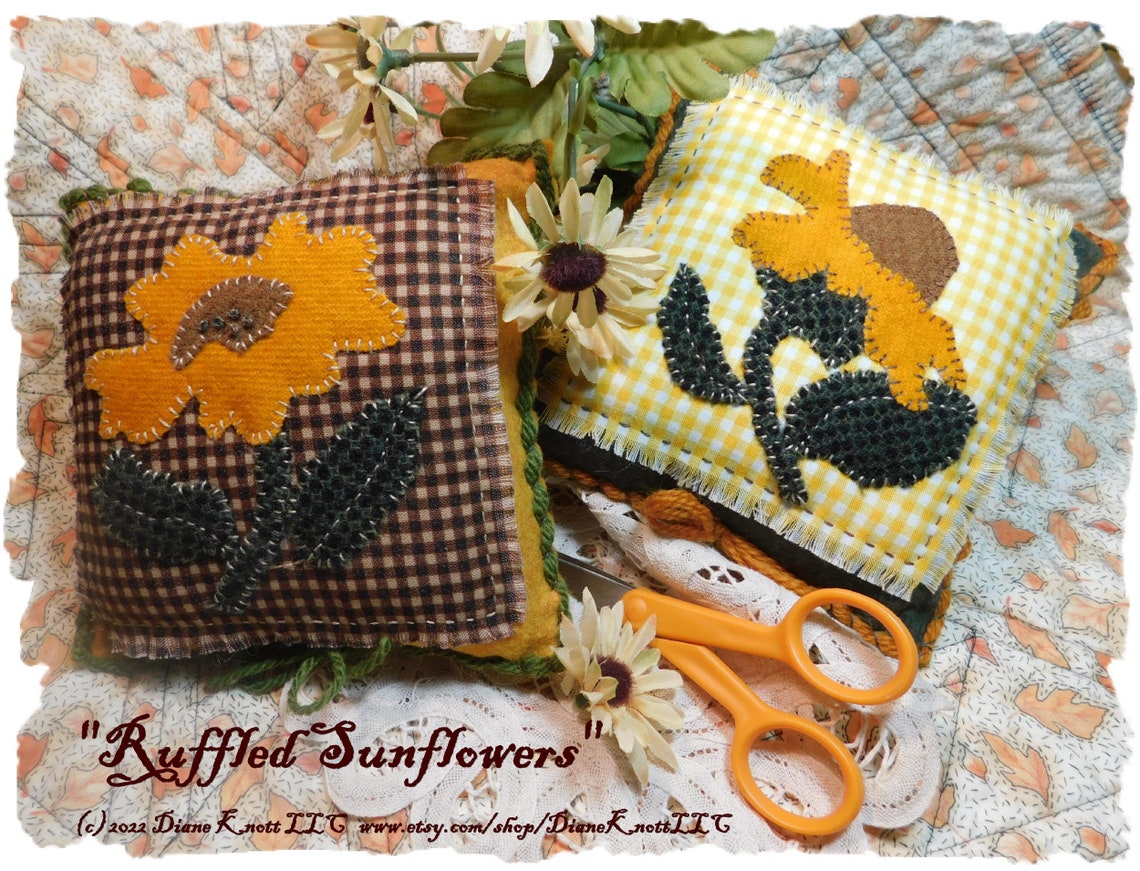 Sunflowers Wool Applique Bowl Fillers, Pincushions or Mini Pillows by ...