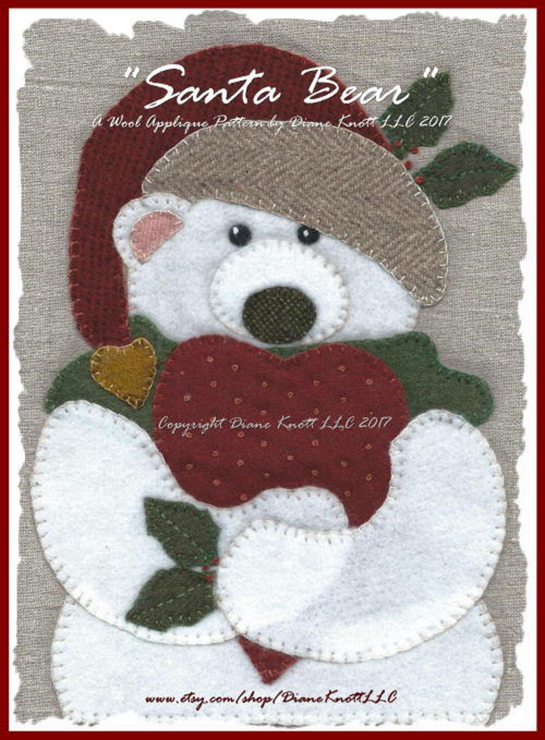 Santa Bear Wool Applique Pattern Instant Download by Diane Knott for ...