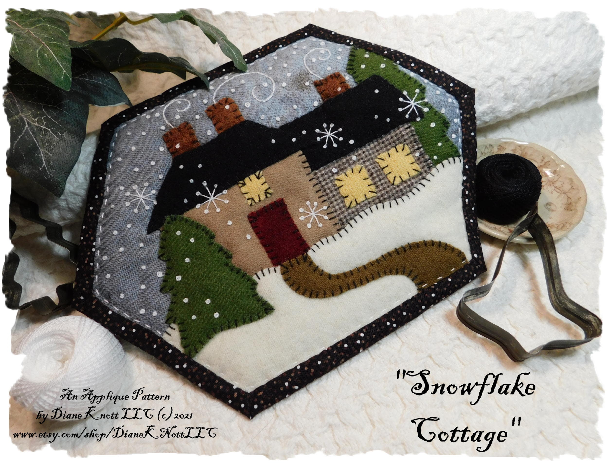Snowflake Cottage Wool Applique Pattern Download by Diane - Etsy