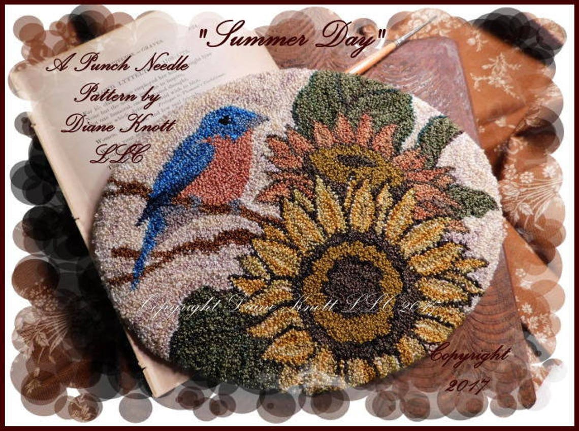 Blue Bird and Sunflower Punch Needle Pattern Download by Diane | Etsy