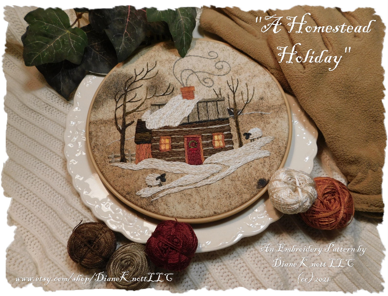 A Homestead Holiday Log Cabin Winter Embroidery Pattern - Etsy