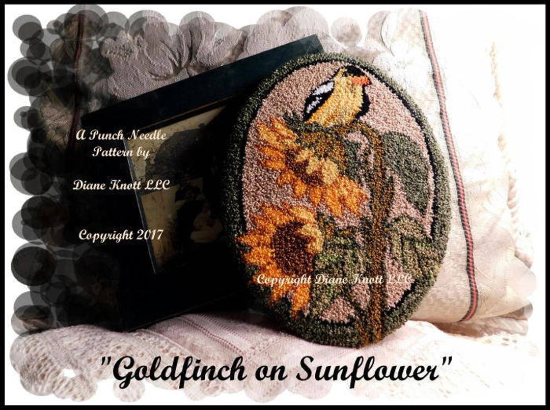 Goldfinch on Sunflower Punch Needle Pattern Download by Diane Knott LLC ...
