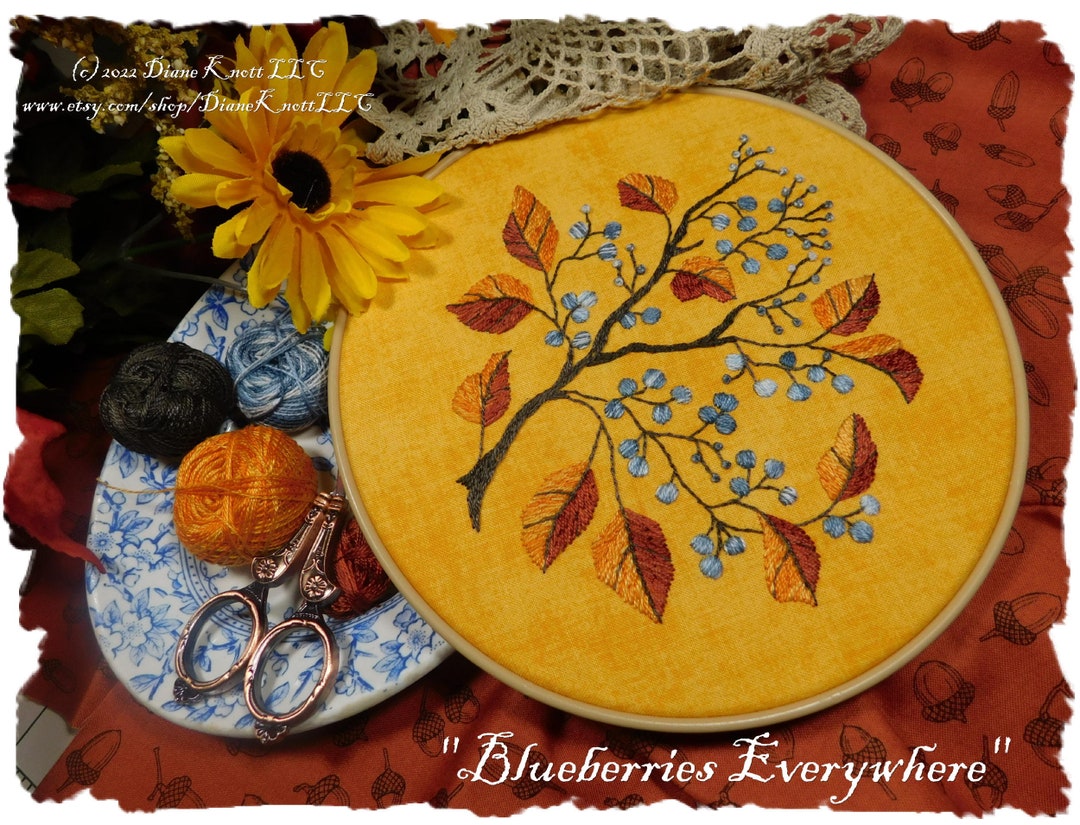 Blueberries and Fall Leaves Hand Embroidery Pattern Download by Diane ...