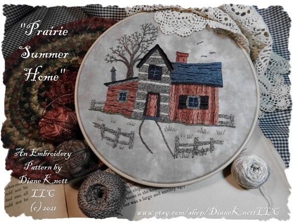 Log Cabin Embroidery Pattern Download Prairie Summer Home | Etsy