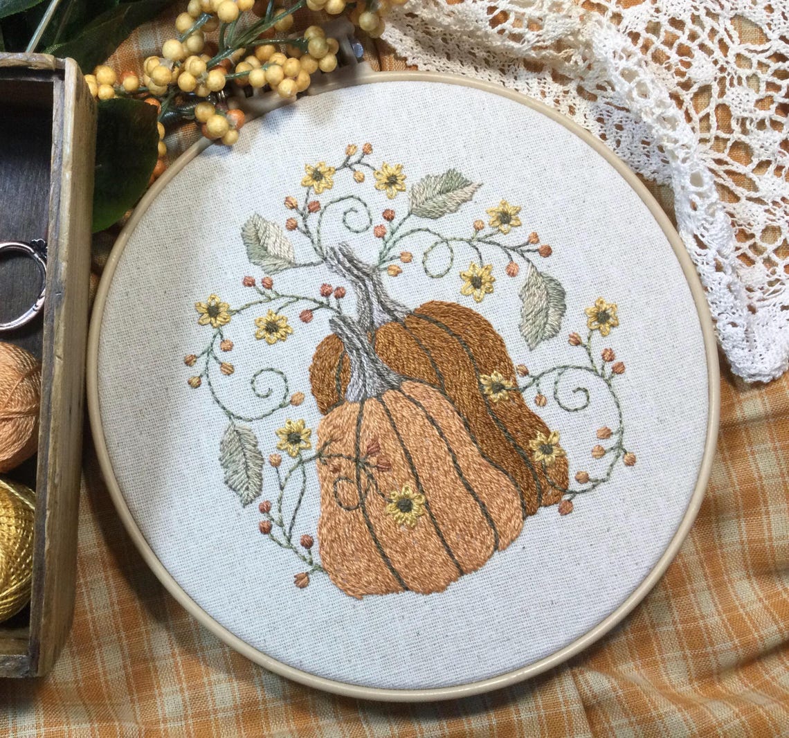 Pumpkins and Flowers Hand Embroidery Pattern Download by Diane Knott ...