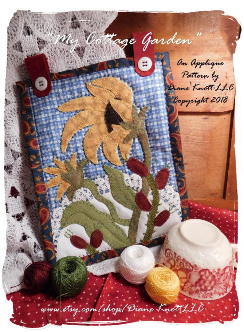 Sunflower and Vintage Lace Wool Applique Pattern Download by - Etsy