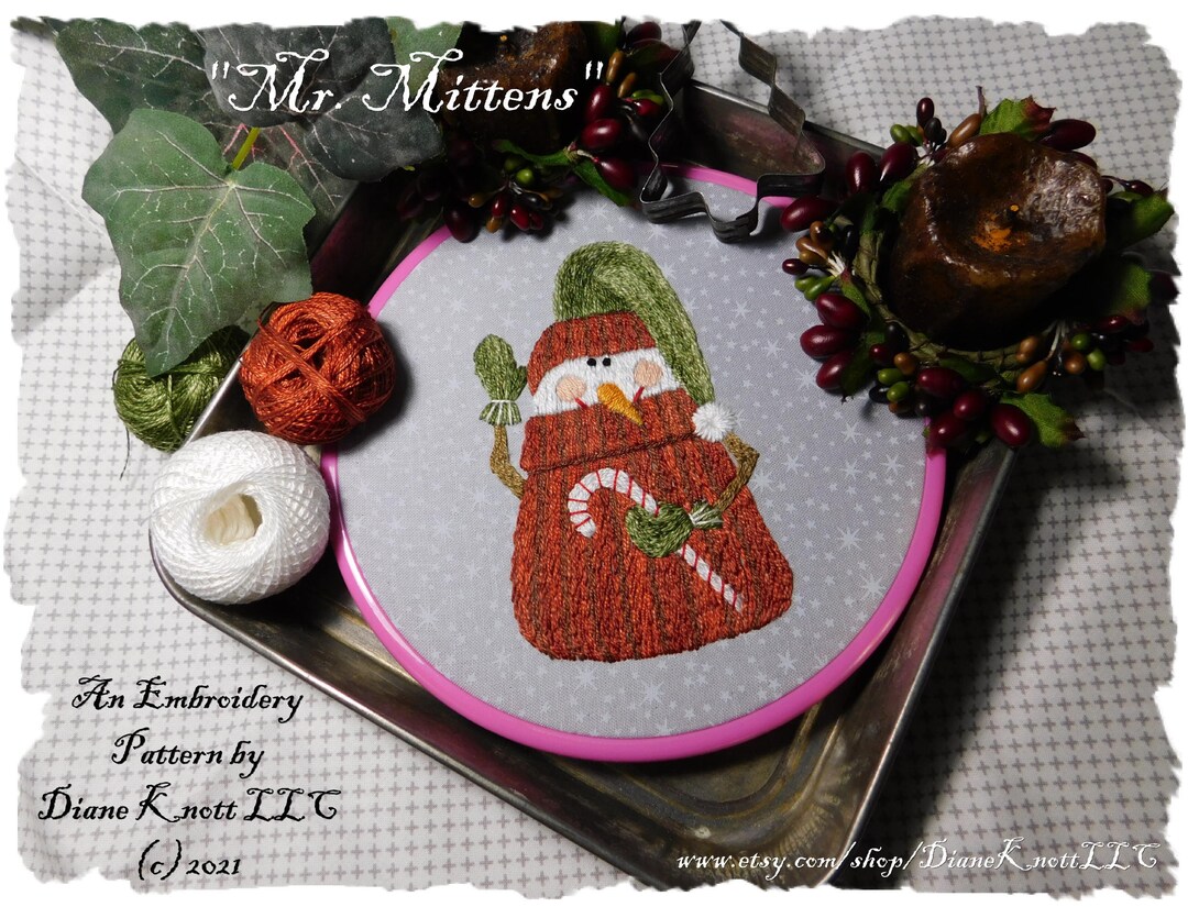 A Snowman Hand Embroidery Pattern Download by Diane Knott LLC - Etsy