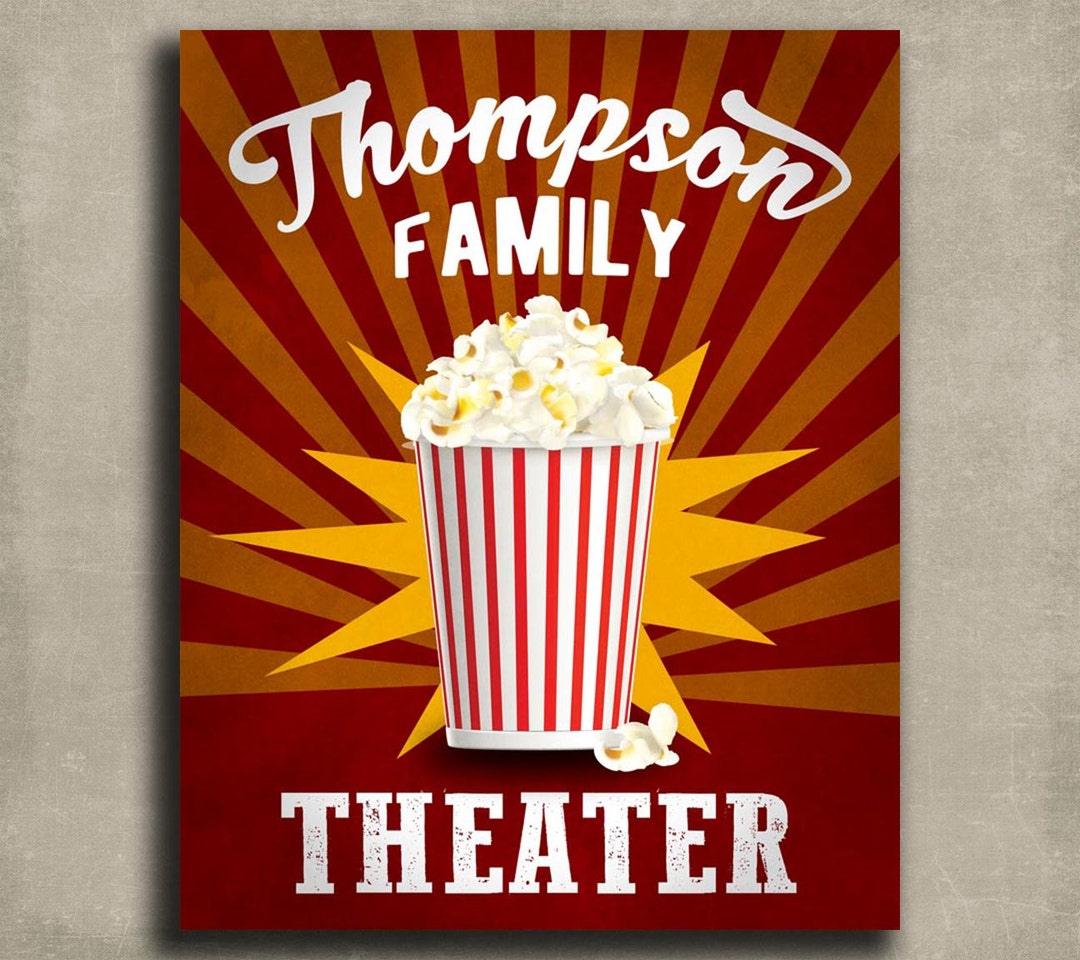 Personalized Sign, Theater Popcorn, Family Name Kitchen, Media Room ...