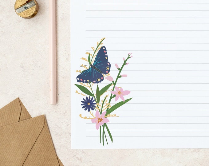 A4 Writing Paper Sheets Plain or Lined Pretty Floral Butterfly Design ...