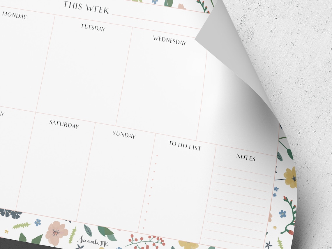 Floral A4 Weekly Planner | Desk Pad Organiser | Meal Planner | 50 Page ...