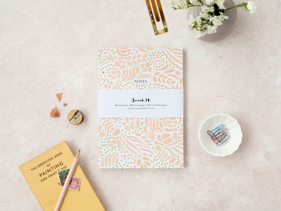 Pastel Pink and Peach Patterned Notebook Blank Lined Page - Etsy