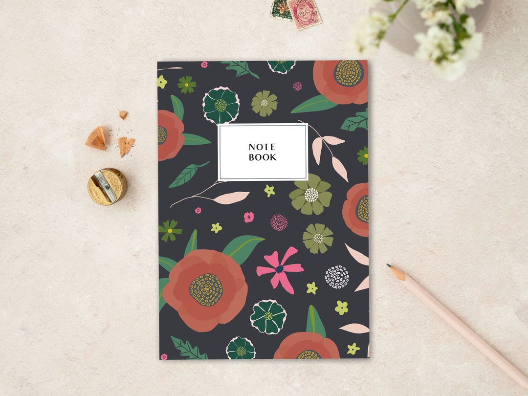 Pretty Notebook | Slim A5 Lined Notebook | Floral Poppy Pattern ...