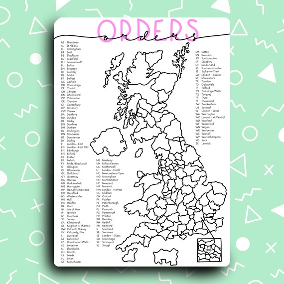 Orders Map UK Postcodes Map Download or Print - Etsy Australia