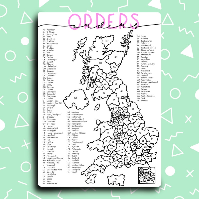 Orders Map UK Postcodes Map Download or Print - Etsy UK