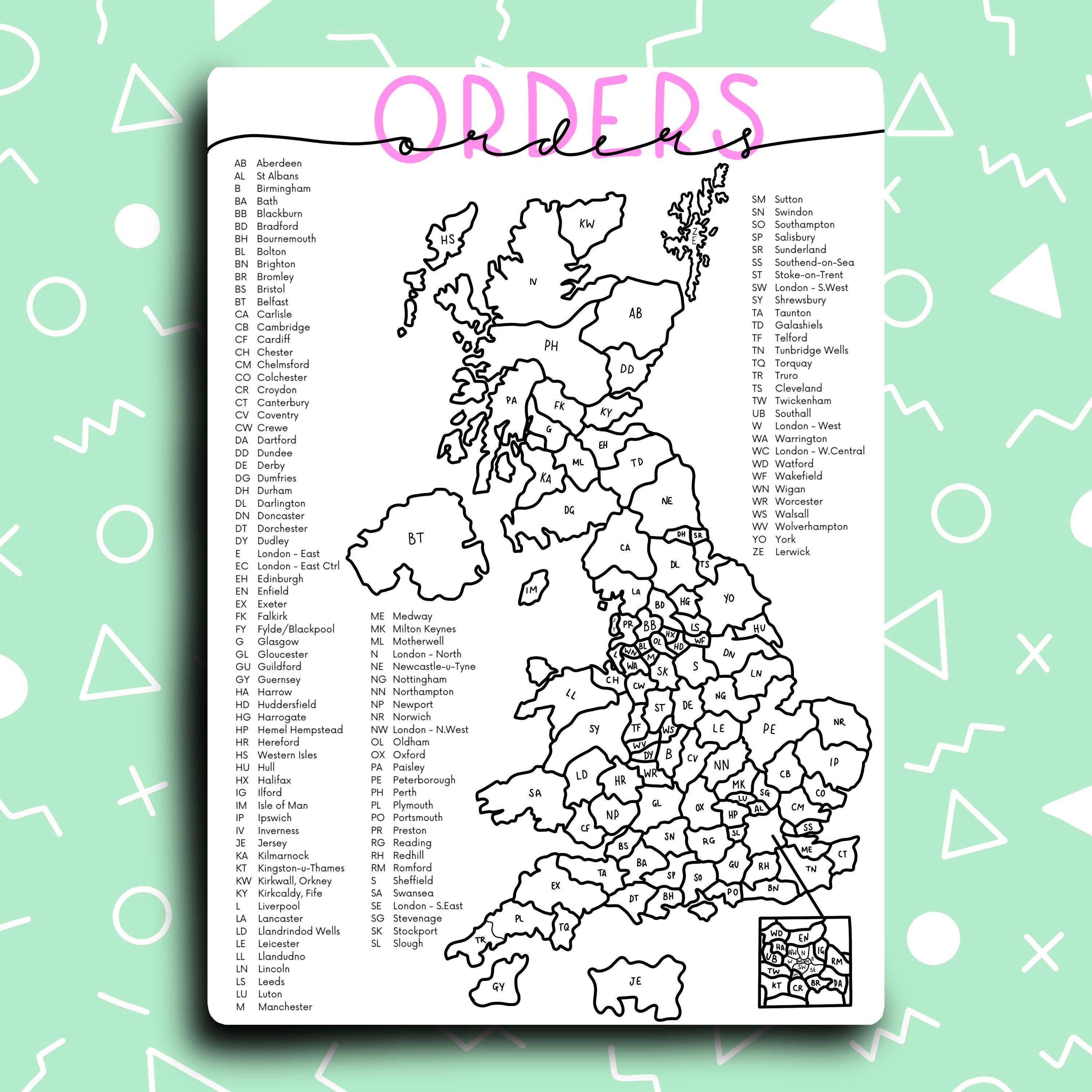 Orders Map UK Postcodes Map Download or Print | Etsy