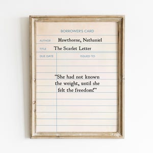 The Scarlett Letter Book Quote Printable Wall Art Old Library Card ...