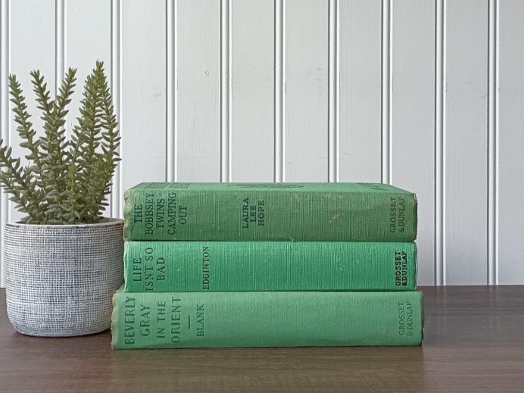 Vintage Green Books, Set of 3 Old Green Books, Home Decor Books, Green ...