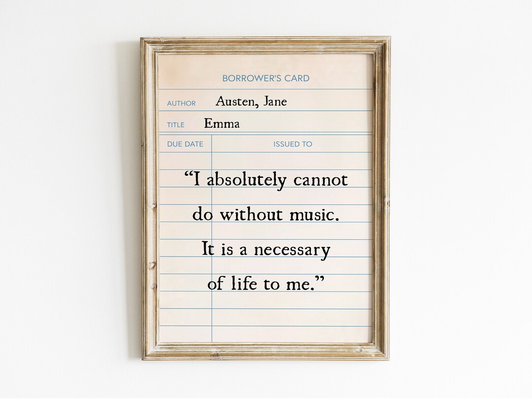 Emma Quote Library Card Printable Wall Art, Library Card Print, Jane ...