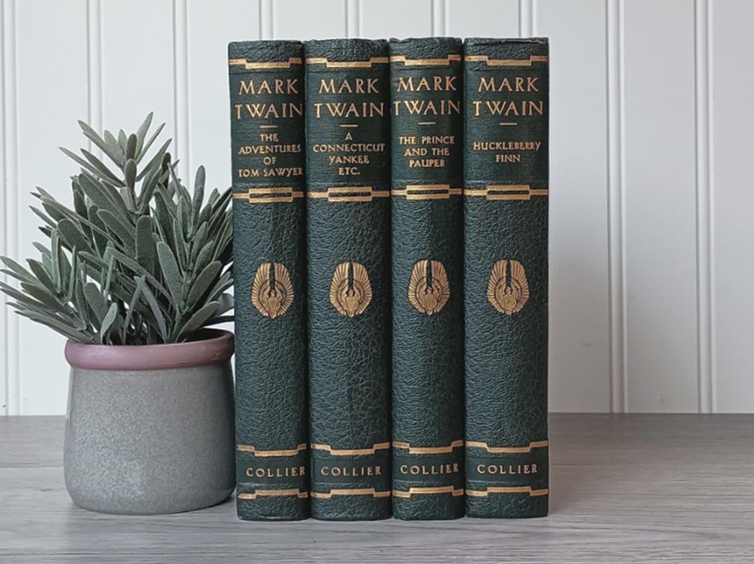 Vintage Green Books, Mark Twain Books, Set of 4 Old Green Books, Green ...