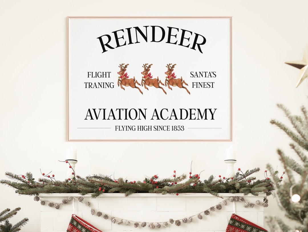 Reindeer Aviation Academy Digital Print, Christmas Printable, Reindeer ...