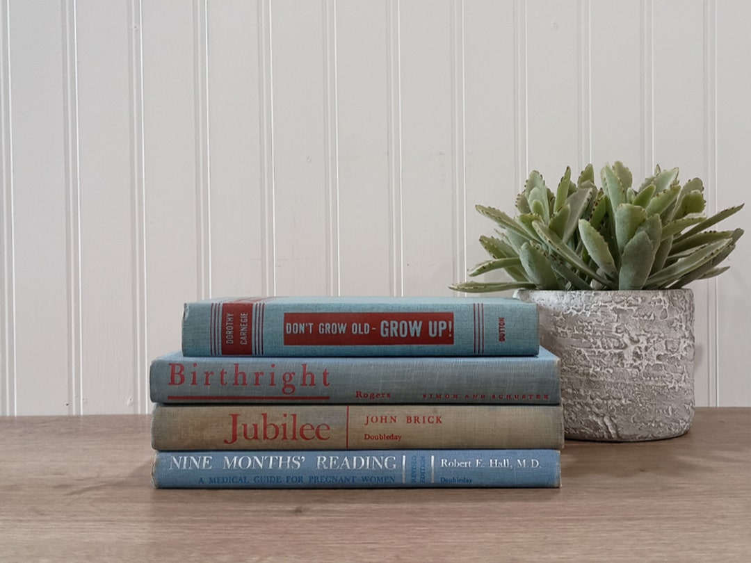 Vintage Blue Books, Set of 4 Old Books, Blue Bookshelf Decor ...
