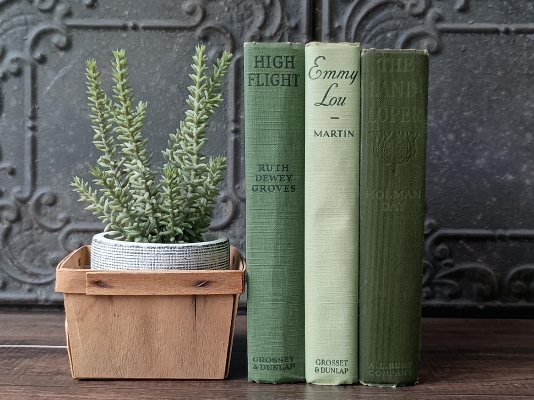 Vintage Green Books, Old Green Books, Bookshelf Decor, Decorative Book ...
