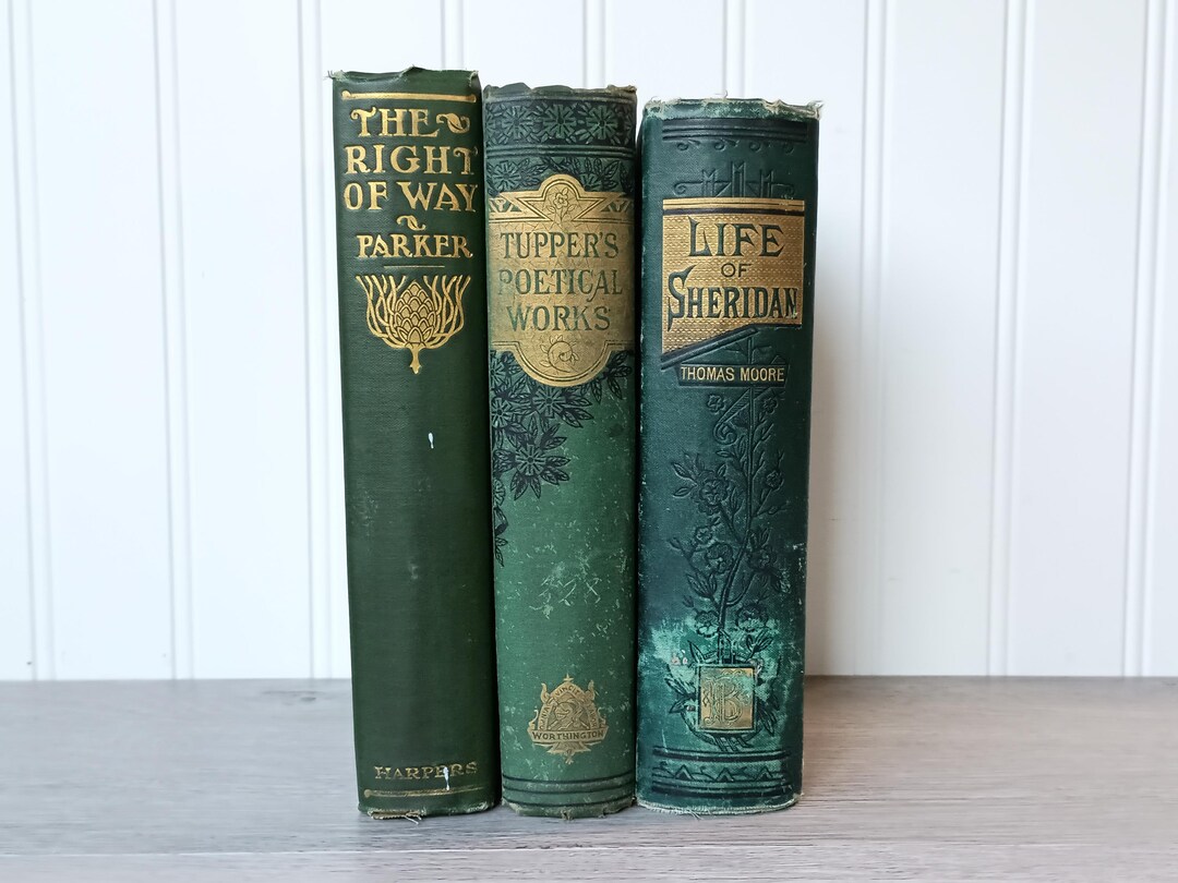 Vintage Green Books, Set of 3 Old Green Books, Home Decor Books, Green ...