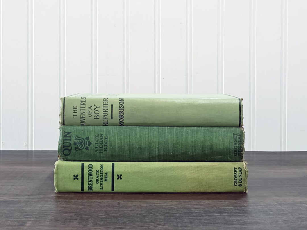 Vintage Green Books, Set of 3 Old Green Books, Green Home Decor, Old ...
