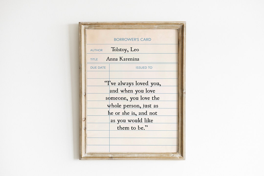 Anna Karenina Quote Library Card Printable Wall Art, Leo Tolstoy Sign ...
