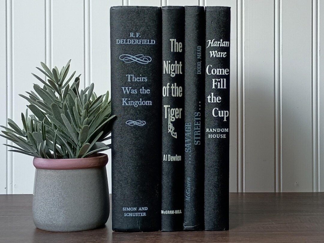 Vintage Black Books, Set of 4 Old Black Books, Black Bookshelf Decor ...