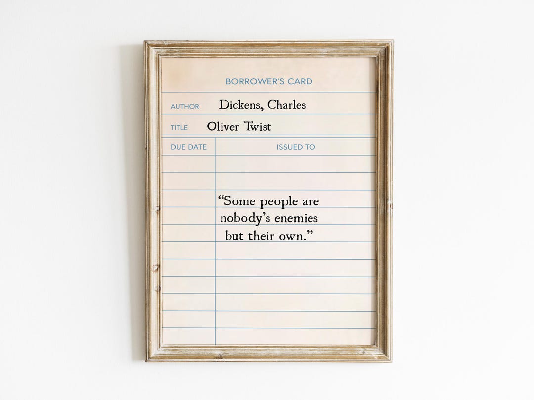 Oliver Twist Quote Library Card Printable Wall Art, Charles Dickens ...