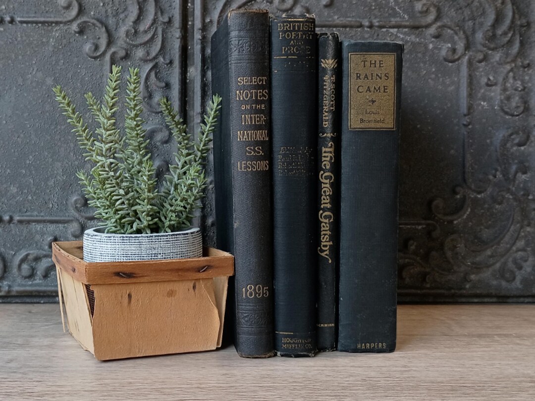 Vintage Black Book Stack - Black and Gold - Dark Academia - Moody - the ...