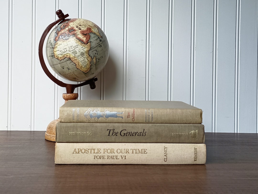 Vintage Tan Books, Set of 3 Old Tan Books, Neutral Bookshelf Decor, Old ...