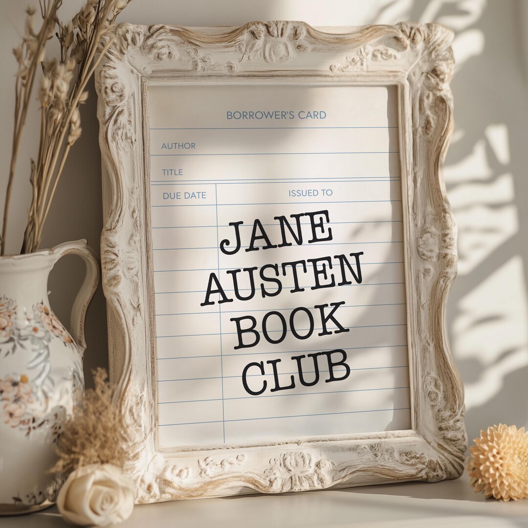Jane Austen Book Club Digital Wall Art, Jane Austen Library Card Print ...