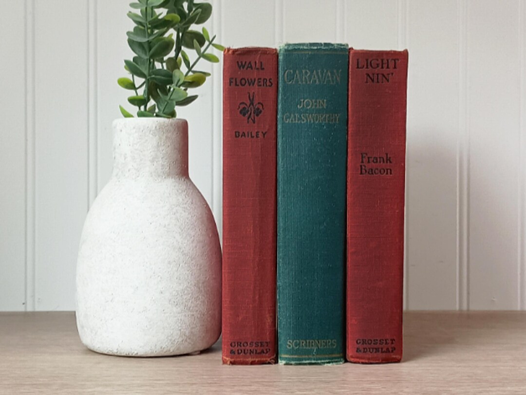 Vintage Red and Green Books, Set of 3 Old Red Books, Christmas Home ...