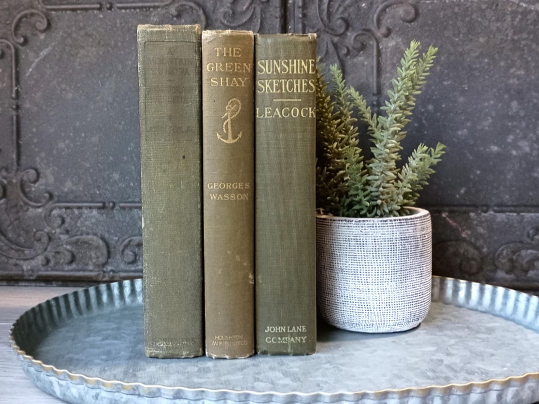 Vintage Green Books, Set of 3 Old Green Books, Home Decor Books, Green ...