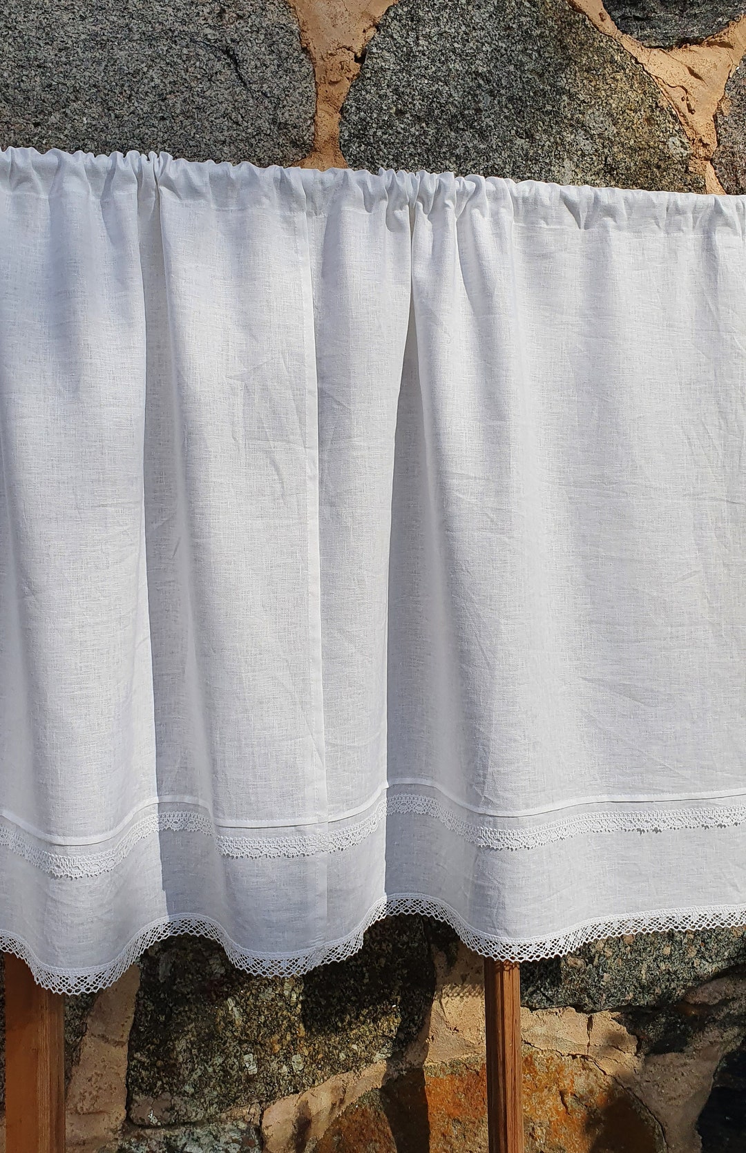 Tenda in lino bianco, tende da caffè romantiche con bordo in pizzo ...