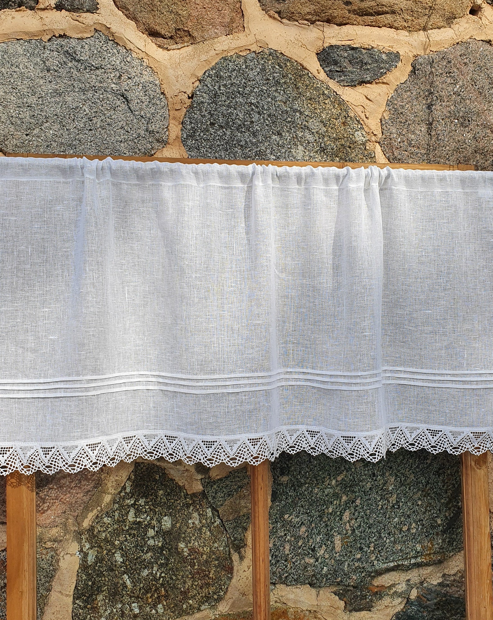 White Linen Cafe Curtain Romantic Cafe Curtains With Lace Edge Trim ...