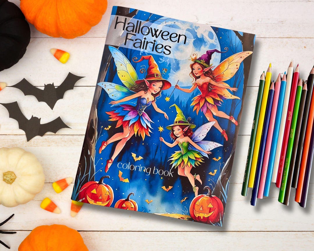 HALLOWEEN FAIRIES Coloring Book +12 Colored Pencils & Pouch, Whimsical ...