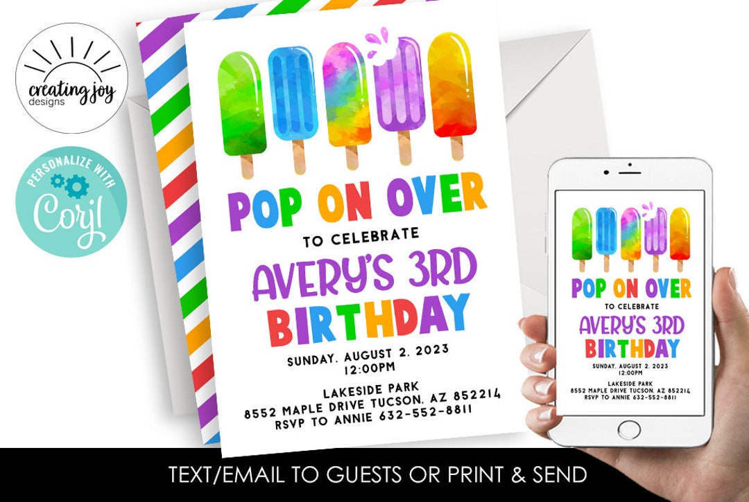 Editable Popsicle Birthday Invitation Invite Digital Kids Party ...