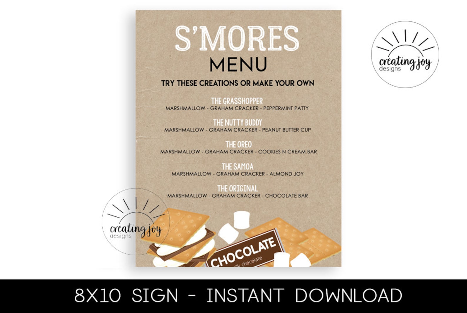 S'mores Menu Sign 8x10 Digital Party Decor Smores Bar | Etsy