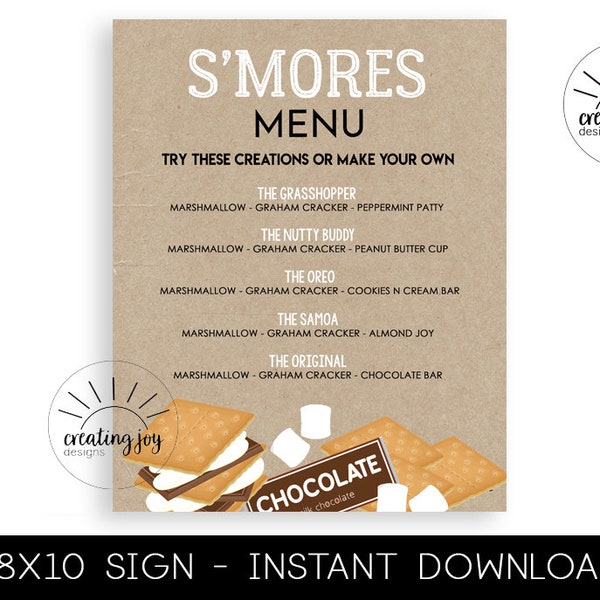 Smores Menu - Etsy