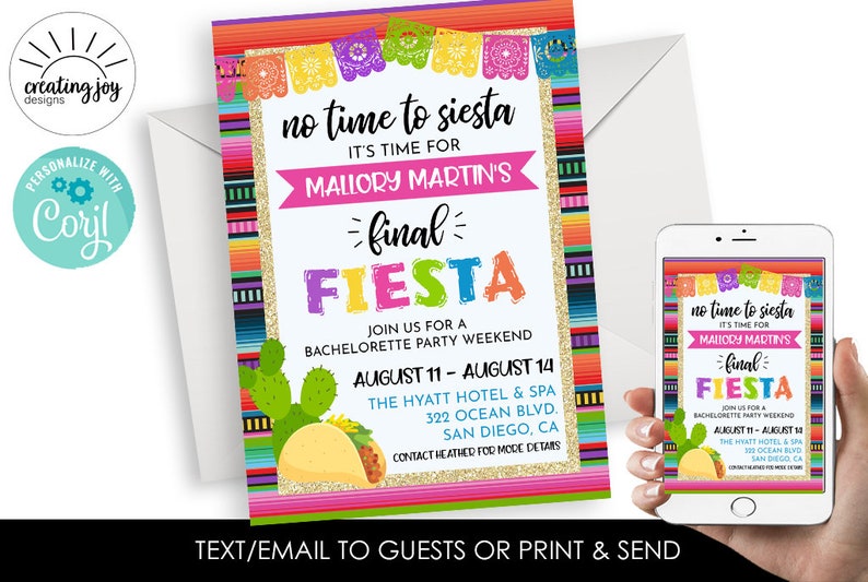 Editable Final Fiesta Invitation Invite Bachelorette Weekend No Time ...