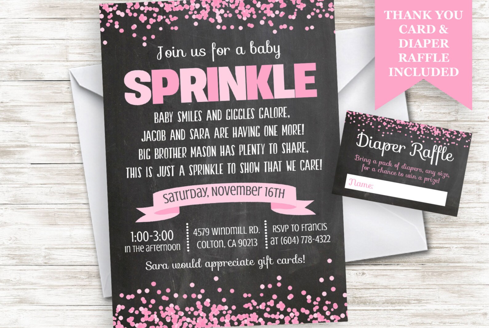Baby Girl Sprinkle Invite Invitation 5x7 Shower Chalkboard | Etsy
