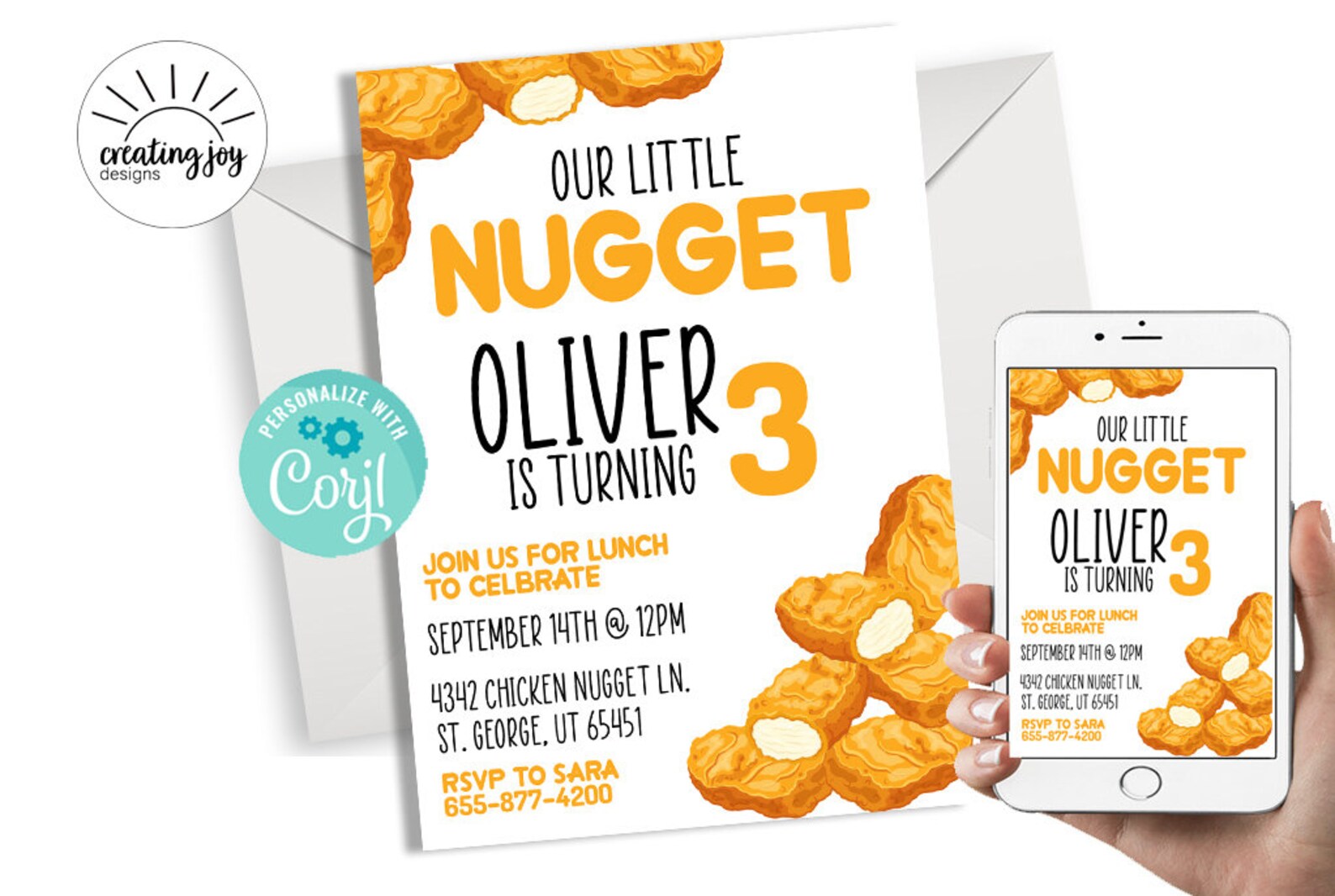 Editable Chicken Nugget Birthday Invitation Invite 5x7 Digital Instant ...