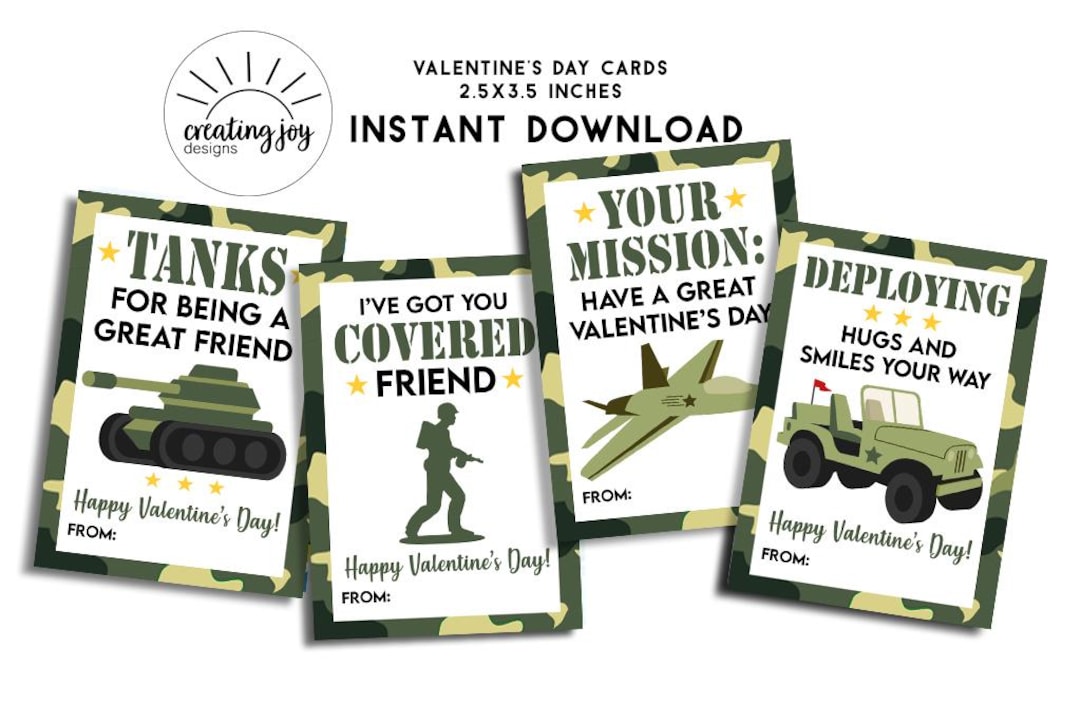 Army Soldier Valentine's Day Cards Kids Classroom Instant Download ...