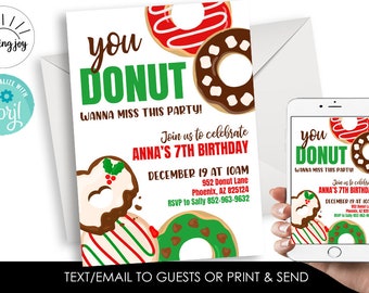 Editable Christmas Donuts Birthday Party Invitation Instant - Etsy