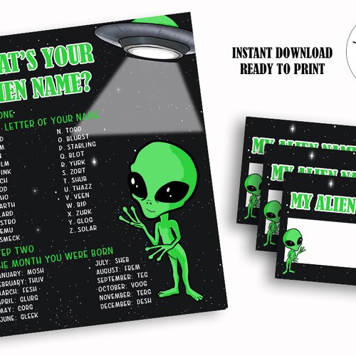 What's Your Alien Name Printable Set Digital Sign and Name - Etsy
