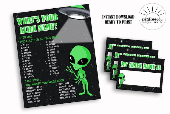What's Your Alien Name Printable Set Digital Sign and Name - Etsy